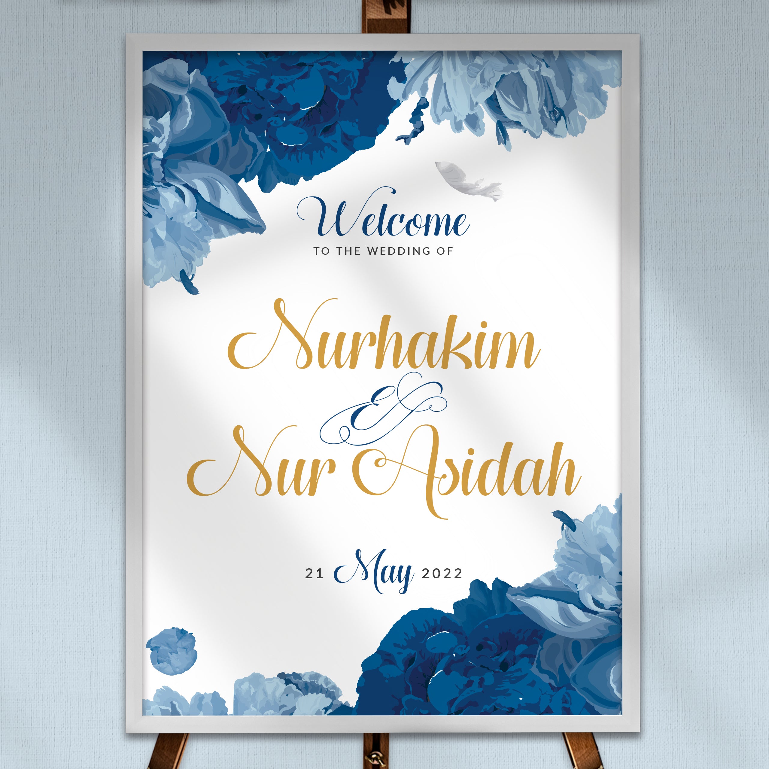 Royal Blue Flowers Wedding Welcome Board Sign – Theory of Two